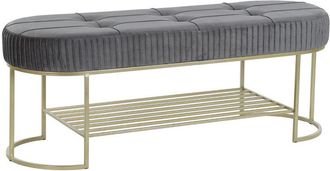 PEGANE Banquette rectangulaire en polyester gris et métal doré - longueur 120 x Profondeur 40 x hauteur 45 cm Pegane