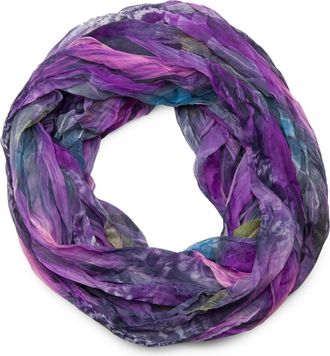 styleBREAKER Damen Loopschal Feder Muster Batik Style | leichter Schlauchschal mit Crash Crinkle Optik | weiches Halstuch f&uuml;r Fr&uuml;hling und Sommer, Farbe:Violett