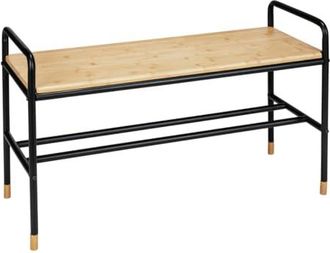 WENKO Schuhbank Loft, Schuhregal im Fabrikflair mit Ablage für bis zu 4 Paar Schuhe, aus Stahlrohr mit massiver Sitzfläche aus FSC-zertifiziertem Bambus, 85