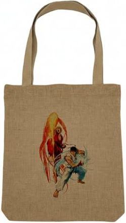 Fabulous Sac Shopping Tote Bag Aspect Lin - Ryu et Ken Pesronnages Jeux Video Retro Gaming Combat Arcade - Sac de Courses Toile Epaisse 360g Beige Naturel Caba