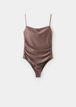 Mango Maillot de bain avec strass et fronces marron moyen - Femme - XS - MANGO