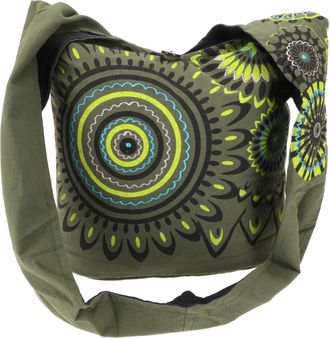 Guru Shop Bestickte Boho Tasche, Schulterbeutel mit Mandala, Nepalbeutel - Olivgr&uuml;n, Unisex - Erwachsene, Baumwolle, 40x35x14 cm