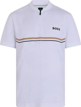 HUGO BOSS Homme, Tops, Blanc, Taille: L T-shirt zipp&eacute; en jersey