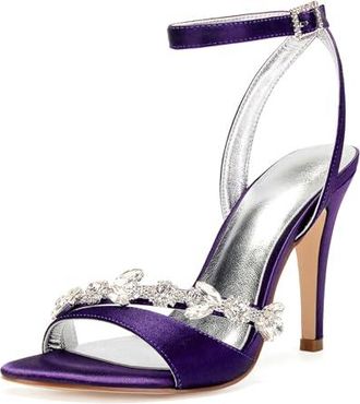 Generic Chaussures De Mariage Femme Sandale À Talon Mariée Bout Ouvert Mariée Cheville Heeled Sandales Talons Aguilles Sexy 10.5Cm,Dark Purple,38 EU