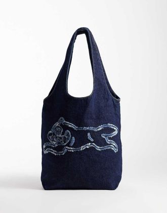Icecream Sac cabas en jean avec logo chien appliqu&eacute; - Bleu indigo