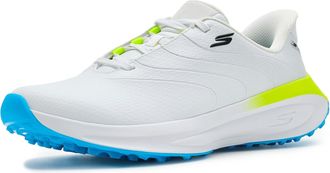 Skechers Go Herren-Golfschuh mit Synthetik-Obermaterial, Schn&uuml;rung, Spike Lose, Wei&szlig;/Blau/Gelb, Gr&ouml;&szlig;e 40