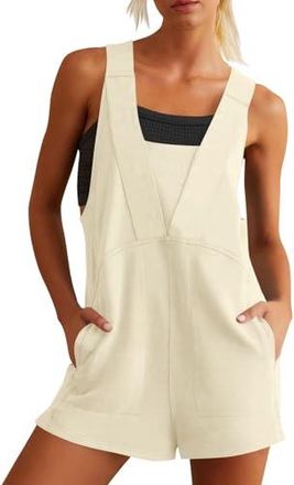 Generic YIzdegg Combinaison &eacute;l&eacute;gante pour femme - En lin et coton - Sans manches - Respirant - Combinaison une pi&egrave;ce - Bretelles r&eacute;glables - Jambes larges - P