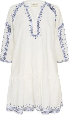 Cream Femme, Robes, Blanc, Taille: 44 FR Robe Bleue Brodée avec Manches 3/4