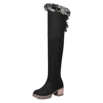 Generic Bottes de neige tendance pour femme - Doubl&eacute;es en peluche - Confortables - Bout rond - Talons blocs au-dessus du genou - Chaussures dhiver hautes, Noi
