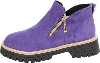 Generic Bottines de marche décontractées à talon épais pour femme - Bout rond - Fermeture éclair latérale - Antidérapantes - Confortables - Coupe large - Moca