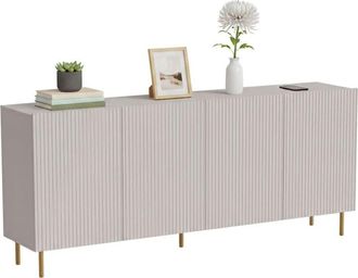 Dmora Londa Sideboard, Wohnzimmer-Sideboard mit vier Fl&uuml;gelt&uuml;ren, hochgeklappt, 200x42 h82 cm, Beige