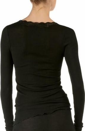 CALIDA Richesse Lace T-Shirt Manches Longues Laine & Soie Femme, en Laine Vierge et Soie, Fines côtes, thermorégulation et neutralisation des odeurs
