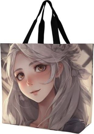 Generic Fille DAnime Aux Cheveux Blancs Sac A Main Femme Grand Sacs De Courses Imperm&eacute;able Sac Fourre-Tout Pour Plage Quotidienne Shopping