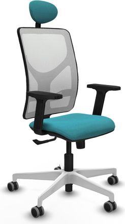 Piqueras y Crespo B&uuml;rostuhl mit 2D-Armlehnen, h&ouml;henverstellbare Lendenwirbelst&uuml;tze und festes Kopfteil, ausgestattet mit 3 Positionen und Schneideschaum, Wei&szlig;/T&uuml;rkis