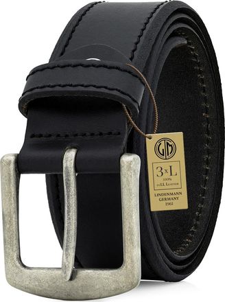 Lindenmann Echter Voll-Lederg&uuml;rtel Herren, Jeans-G&uuml;rtel Herren Leder 40 mm breit, G&uuml;rtel Herren, Echter Voll-Lederg&uuml;rtel schwarz, Gr&ouml;&szlig;e/Size:120, Farbe/Color:sch