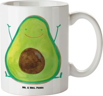 Mr. & Mrs. Panda XL Tasse Avocado Gl&uuml;cklich - Geschenk, Freude, Gro&szlig;e, Jumbo, Gro&szlig;format, Chaos, Riesenkaffeetasse, Kaffeetasse, Frucht