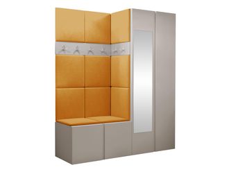 Mirjan24 Garderoben-Set Monati XII, Kleiderschrank mit Spiegel, Schuhschrank, 2X Kleiderhakenbrett, Gepolstertes Paneel/Wandpaneel, 6 Doppelhaken, Flurgarderob