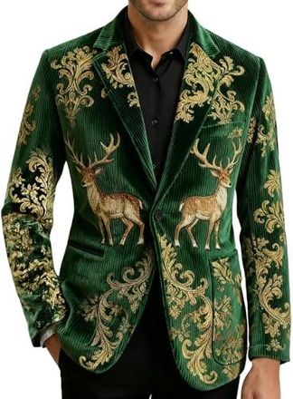 Generic Costume de Noel Homme Veste Blazer Chic et Elegant De No&euml;l Veste de Costume Blazers en Velours C&ocirc;tel&eacute; daffaires Costumes et Vestes Hommes Idee Cadeau 