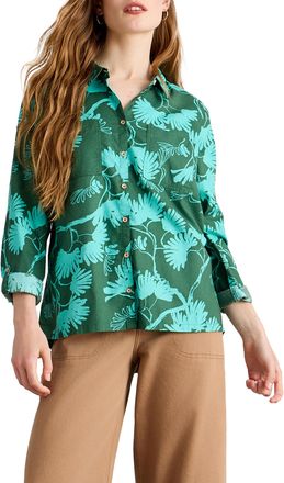 White Stuff Sophie Bio-Baumwollhemd - Normale Passform, Baumwollgewebe mit Knopfverschluss - Gr&uuml;n Druck - Gr&ouml;&szlig;e 42