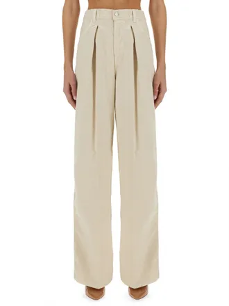 Haikure Wide Leg Cotton Linen Jeans - Beige