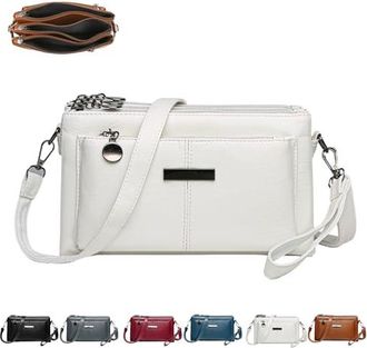 Generic Blaciokamith Large Capacity Phone Bag Crossbody Bag,Retro Multi Pockets Soft Leather Bag,Versatile Bags for Everyday Use (White)