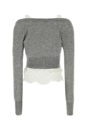 Ermanno Scervino Womens Two-Tone Cashmere And Stretch Silk Top Grigioblu Maglie Sweater