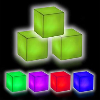 Relaxdays LED W&uuml;rfel im 3er Set, LED Nachttischlampe, Leuchtw&uuml;rfel mit Farbwechsel, kabellos, Deko, 6,5x6,5x6,5 cm, wei&szlig;