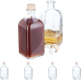 Relaxdays Flaschen zum Befüllen, 6er Set, 500 ml, mit Korken, für Öl, Essig, Schnaps, Likör, Glasflasche, transparent