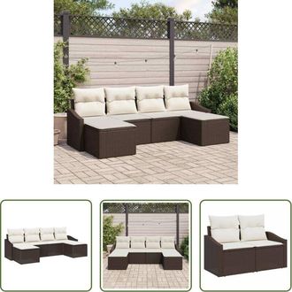 vidaXL Terrassensitz - Garten Essgruppe mit Kissen mit Speicher 6 pcs Braun und Creme