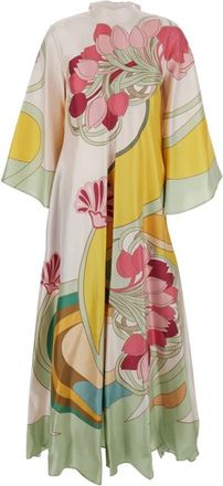 La DoubleJ Femme, Robes, Multicolore, Taille: 44 FR Robe Longue &agrave; Manches Courtes et Imprim&eacute; Floral
