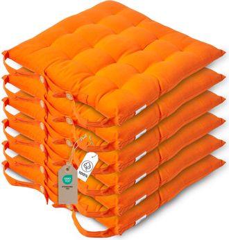 Homescapes 6er Set Stuhlkissen 40x40 cm orange - Sitzkissen Outdoor/Indoor mit Baumwollbezug, Sitzpolster waschbar und Oeko-TEX-Zertifiziert f&uuml;r Esszimmer-, K&uuml;ch