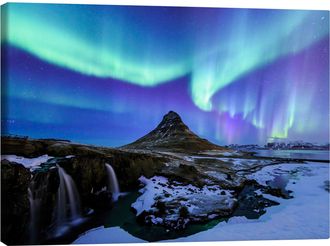 Posterlounge Nordlichter &uuml;ber dem Berg Kirkjufell Leinwandbild 30 x 20 cm Wandbilder Wanddeko