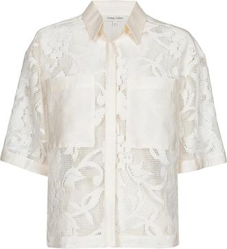 Marie M&eacute;ro Femme, Blouses et Chemises, Beige, Taille: 40 FR Chemise droite et courte en dentelle avec poches poitrine