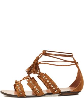 Aquazzura sandales Tulum &agrave; franges clout&eacute;es - Marron