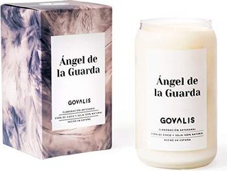 GOVALIS Duftkerze Schutzengel | 100% natürliches Sojawachs | 70-90 Stunden | große Duftkerze im Glas, Lotusblüte, originelle Geschenke für Damen, Hausschutz, 