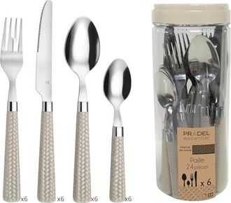 Amefa PAILLE Besteck Set 6 Personen | Essbesteck 24-teilig | helle Griffe im Flechtdesign | Besteck Set 18/0 Edelstahl | Besteckset sp&uuml;lmaschinenfest | je 6