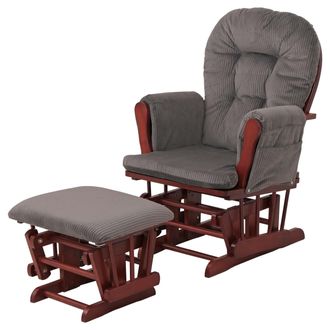 Mendler Relaxsessel HWC-C76, Schaukelstuhl Sessel Schwingstuhl mit Hocker Stoff Cord 320g/m&sup2; &Ouml;ko-Tex - dunkelgrau Gestell dunkel