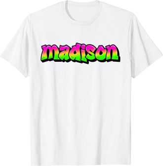 BDAZ Madison Graffiti Personalisierter Name Gr&uuml;n Rosa Frauen M&auml;dchen T-Shirt