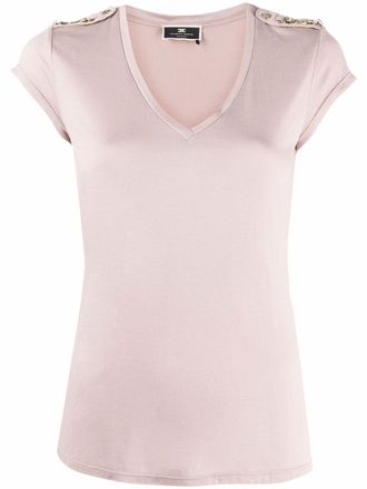 Elisabetta Franchi t-shirt &agrave; d&eacute;tail de cha&icirc;ne - Tons neutres