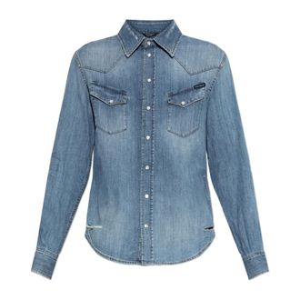 Dolce & Gabbana Homme, Chemises, Bleu, Taille: XL Chemise en denim effet vintage