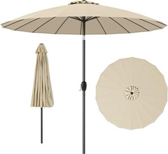 Costway Grand Parasol de Patio D.273x237CM, avec Inclinaison &agrave; Bouton-Poussoir, Manivelle, 18 Baleines Solides, Toit A&eacute;r&eacute;, Beige