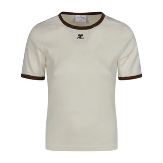 Courr&egrave;ges Signature Kontrast T-Shirt - - Tops - Damen - Beige - S