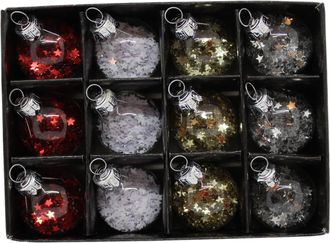 Biotin G&M 12er Set Christbaum-/Weihnachtskugeln aus Glas &Oslash; 3 cm (Klar, Gold/Wei&szlig;/Rot/Silber Sterne)