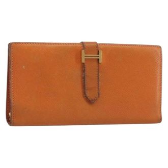 Herm&egrave;s Portefeuille long vintage doccasion - Femme - Pre-owned - Orange - Taille: ONE Size