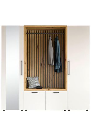 Voleo Garderobe, Wei&szlig;, Eiche Artisan, Glas, Holzwerkstoff, 216x200x47 cm, Garderobe, Garderoben-Sets & Serien, Garderoben-Sets