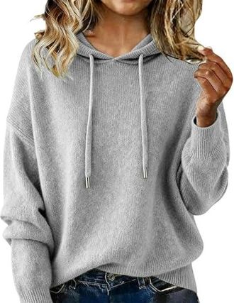 Generic Pull à capuche à manches longues pour femme, confortable, décontracté, léger, automne et hiver avec cordon de serrage, gris, S