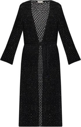 Akep Femme, Pulls, Noir, Taille: 40 FR Cardigan Crochet&eacute; avec Sequins Scintillants