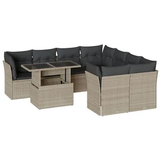 vidaXL Vidaxl - Set Divano Da Giardino 9pz Con Cuscini Grigio Chiaro Polyrattan