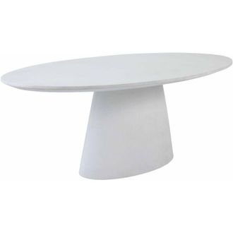 Oviala Table de jardin ovale effet b&eacute;ton lisse 8 places 200x110 cm blanc
