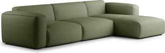 Studio Copenhagen home24 Ecksofa 3-Sitzer mit Longchair Gr&uuml;n Cordstoff Snor 317cm Longchair davorstehend rechts Modern